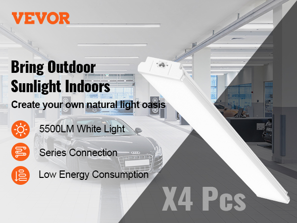 VEVOR 4FT LED Wraparound Light, 50W, 5500LM Flush Mount LED Shop Light ...