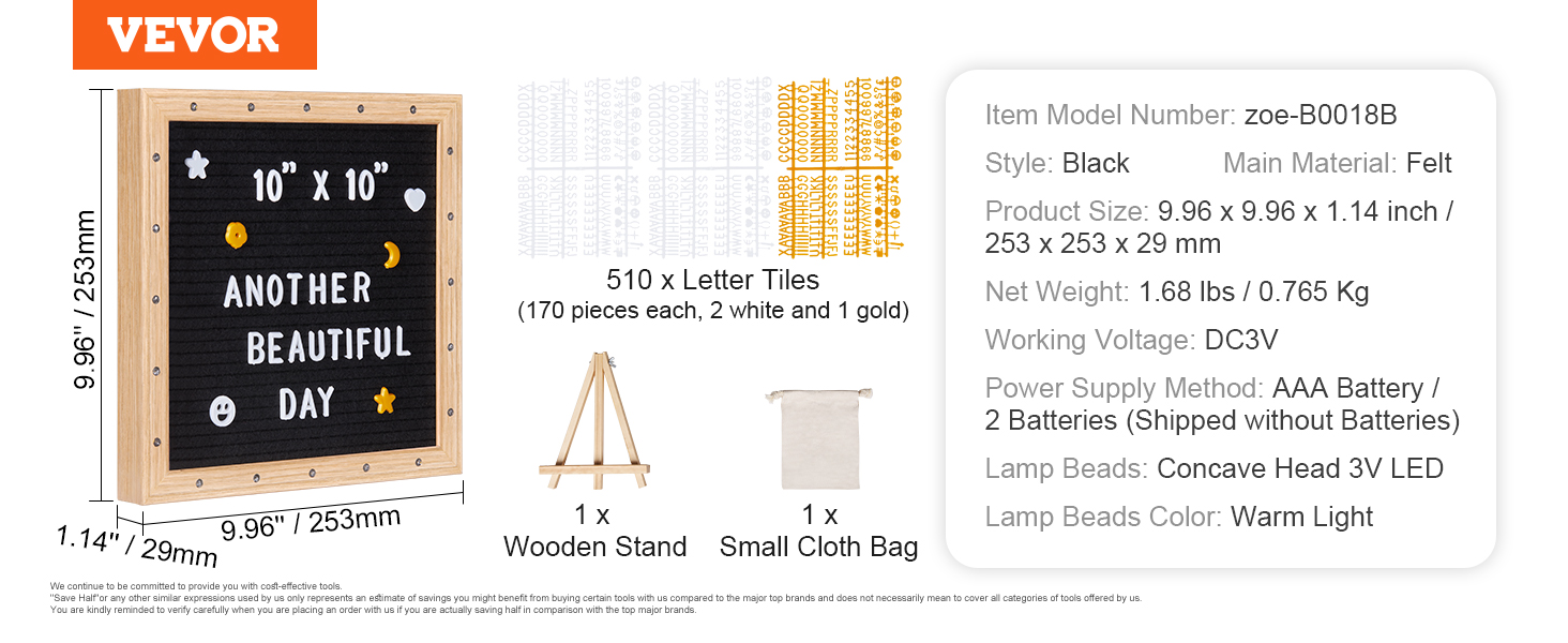 VEVOR Black Felt Letter Board, 10"x10" Felt Message Board, Changeable ...