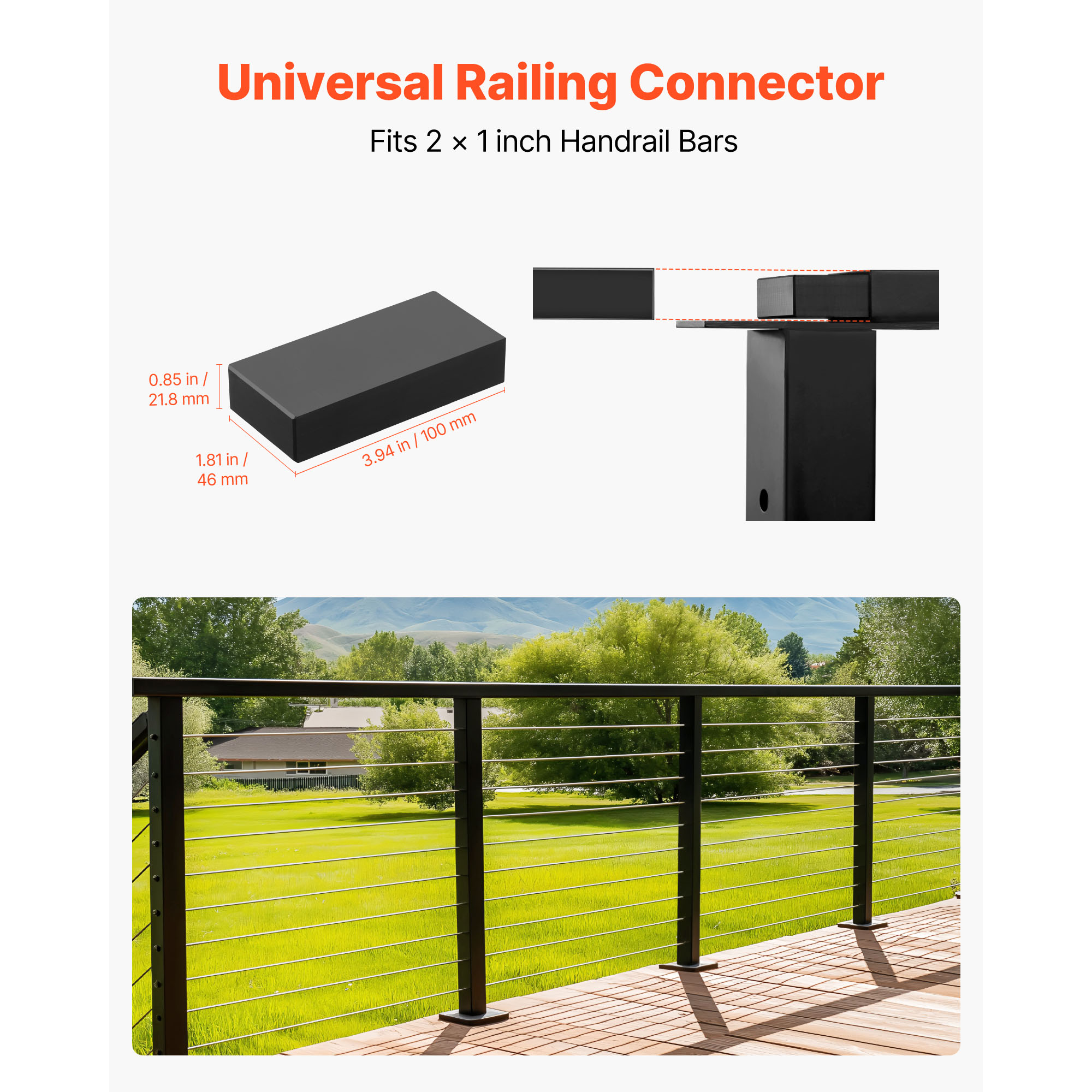 Mophorn 2 Pack Handrail Connectors, Flat Extension Stair Railing ...