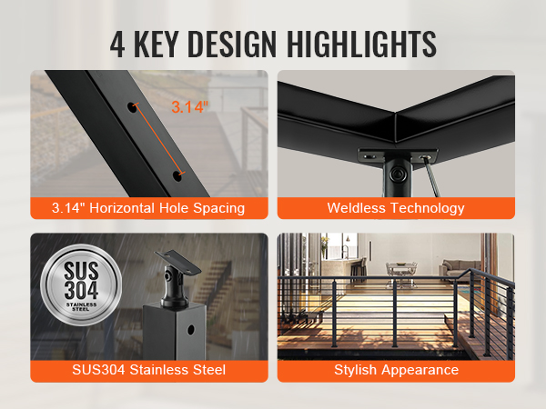 VEVOR Cable Railing Post 42x2x2in Horizontal Hole Deck Railing Post ...