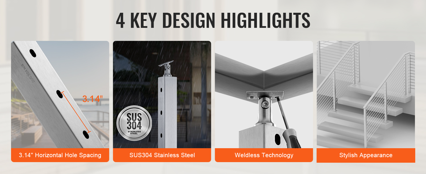 VEVOR Cable Railing Post 42x2x2in Horizontal Hole Deck Railing Post ...