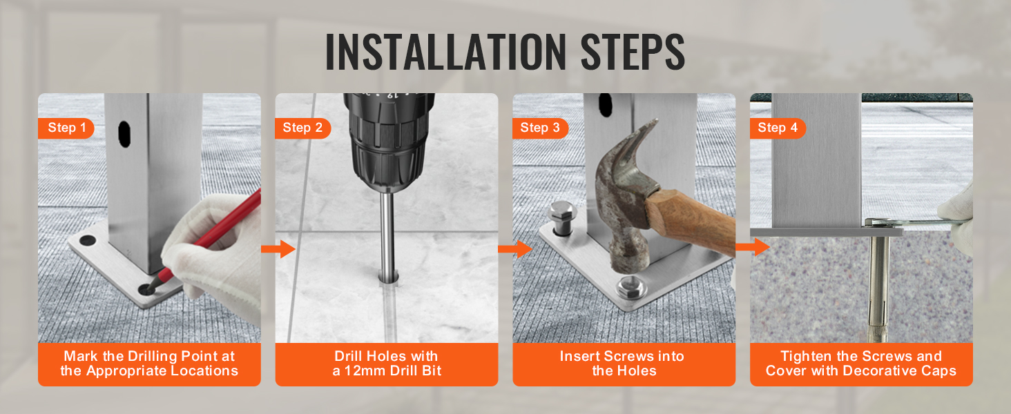 VEVOR Cable Railing Post, 42" x 2" x 2" Steel Horizontal Hole Deck ...