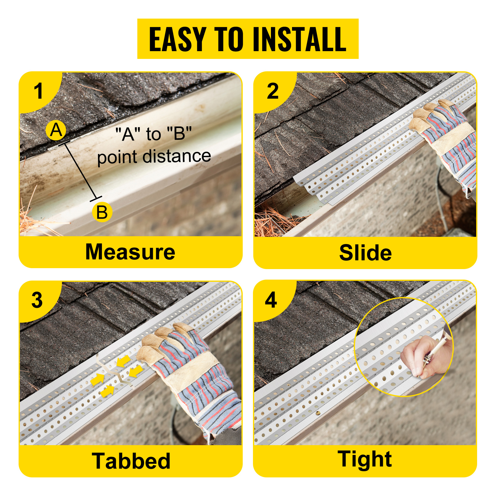 VEVOR Gutter Guards, 5" x 3' Each Gutter Covers System, 18 Packs 54 FT ...