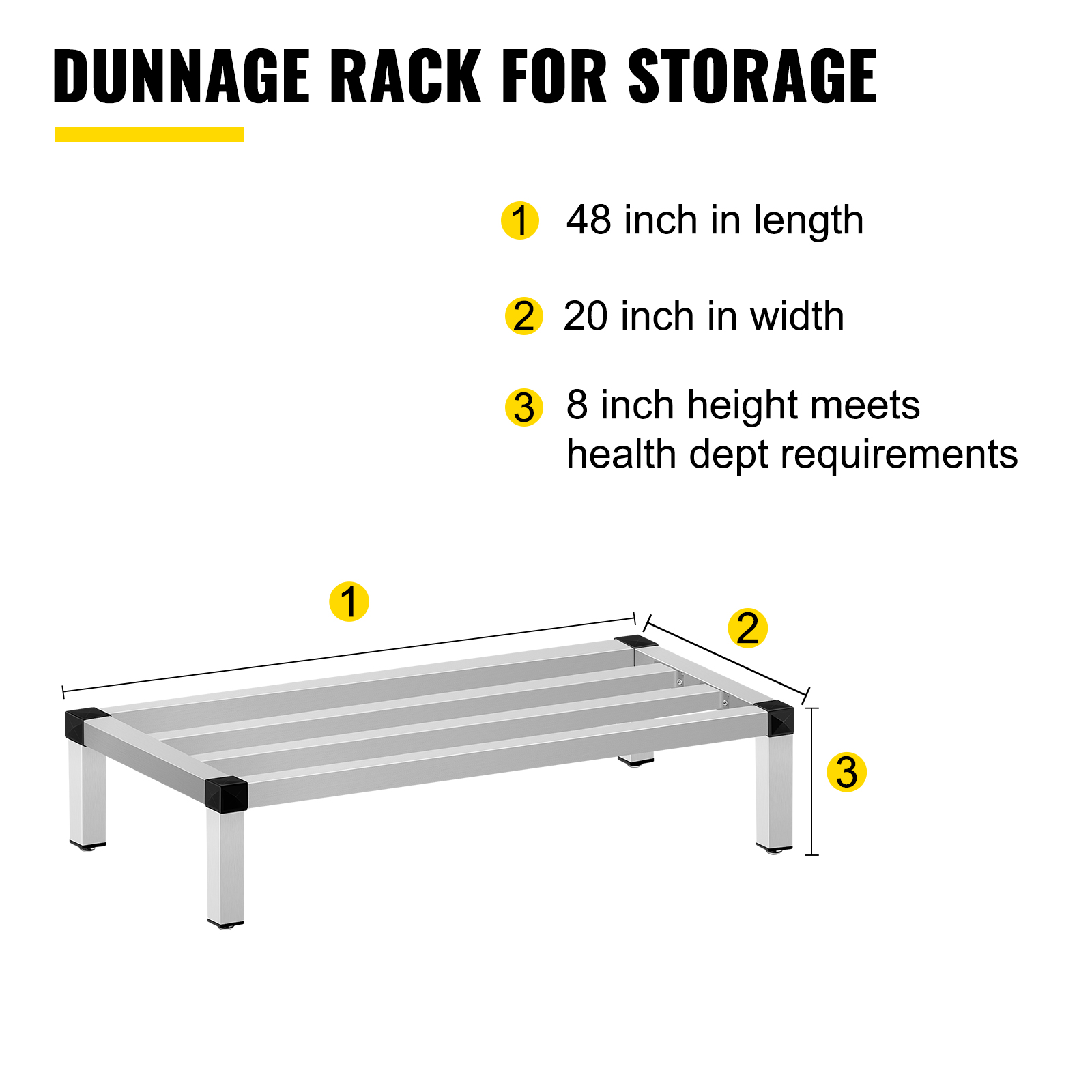 VEVOR Aluminum Dunnage Rack, 48'' x 20'' Commercial Floor Food Shelf, 8 ...