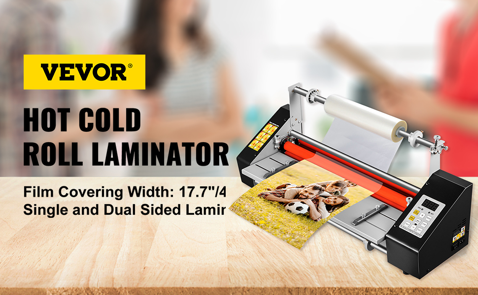VEVOR 45cm Roll Laminator Speed Adjust Four Roller Hot Cold Laminating ...