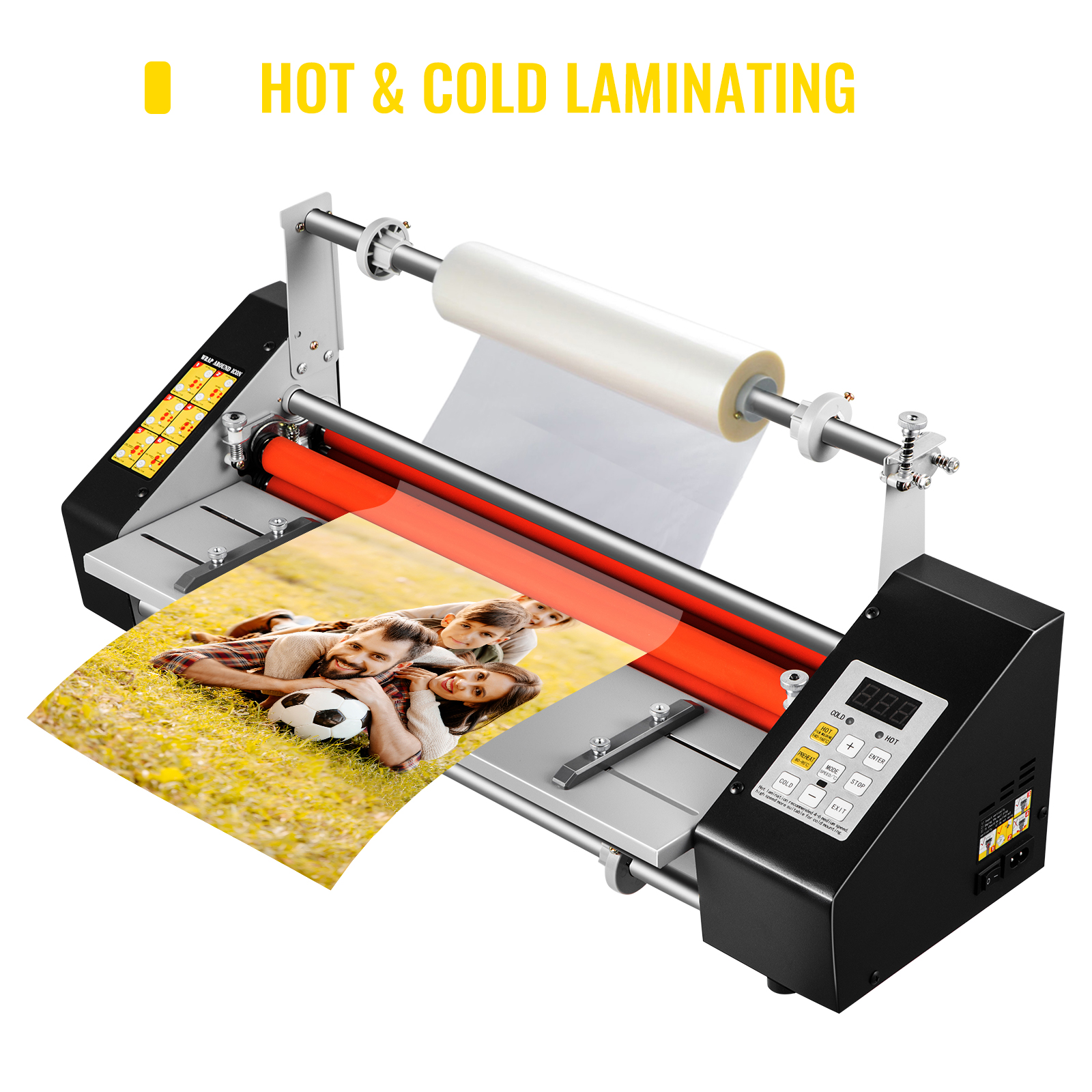 VEVOR 45cm Roll Laminator Speed Adjust Four Roller Hot Cold Laminating ...