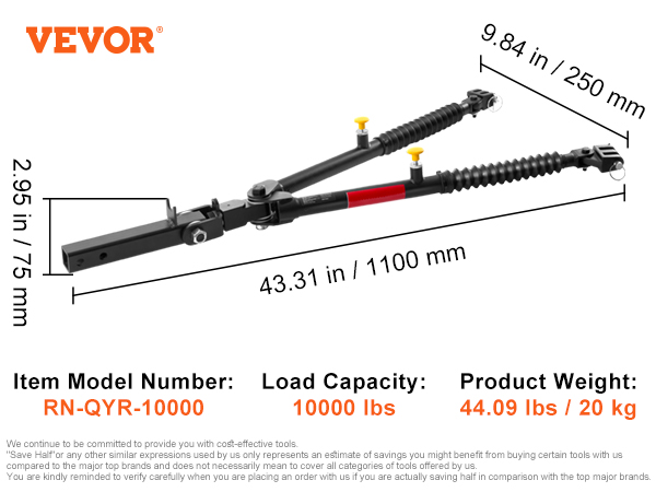 VEVOR Tow Bar, 10000 lbs Towing Capacity with Ropes, Powder-Coating ...