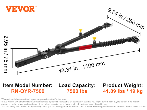 VEVOR Tow Bar, 3401 kg Towing Capacity with Ropes, Powder-Coating Alloy ...