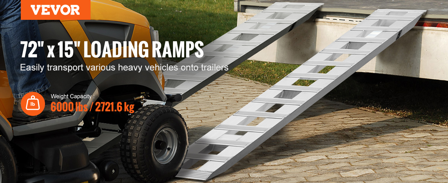 VEVOR 72" x 15" Aluminum Ramps 6000 LBS Capacity Loading Ramps 2PCS | VEVOR US