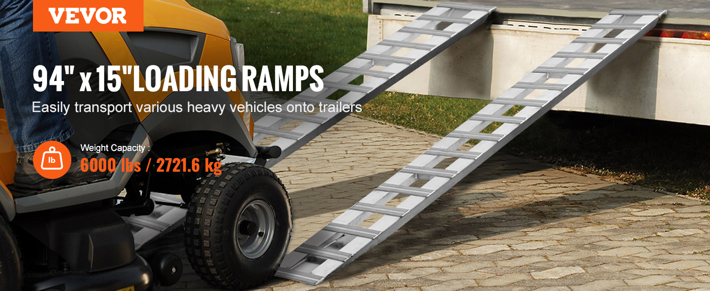 VEVOR 94" x 15" Aluminum Ramps 6000 LBS Capacity Loading Ramps 2PCS ...
