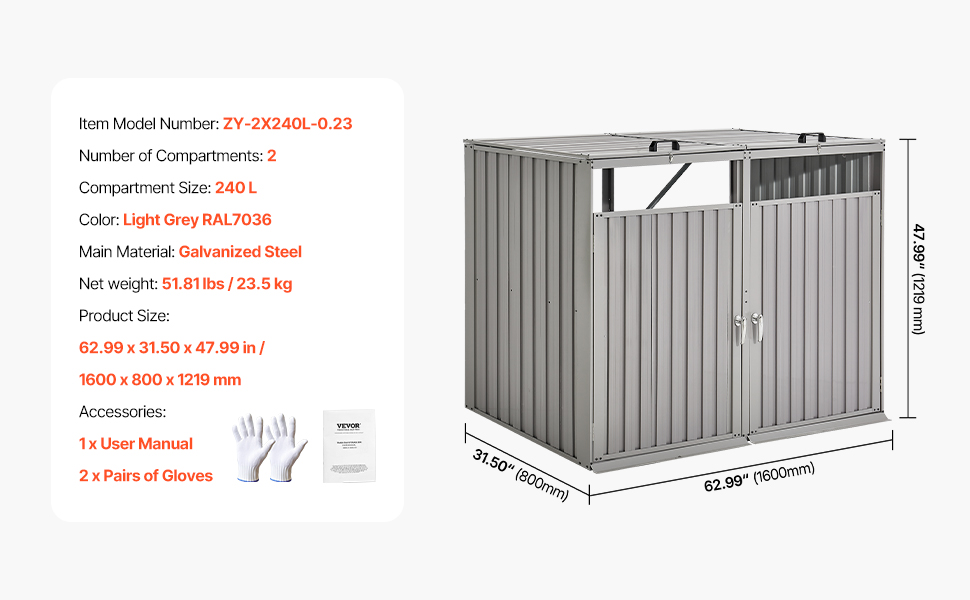 Trash Can Storage Garbage Can Storage Shed 2 x 52.79 Gal for Trash Cans ...