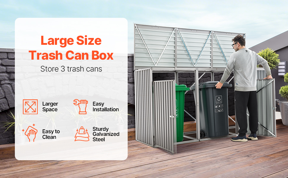 Trash Can Storage Garbage Can Storage Shed 3 x 52.79 Gal for Trash Cans ...
