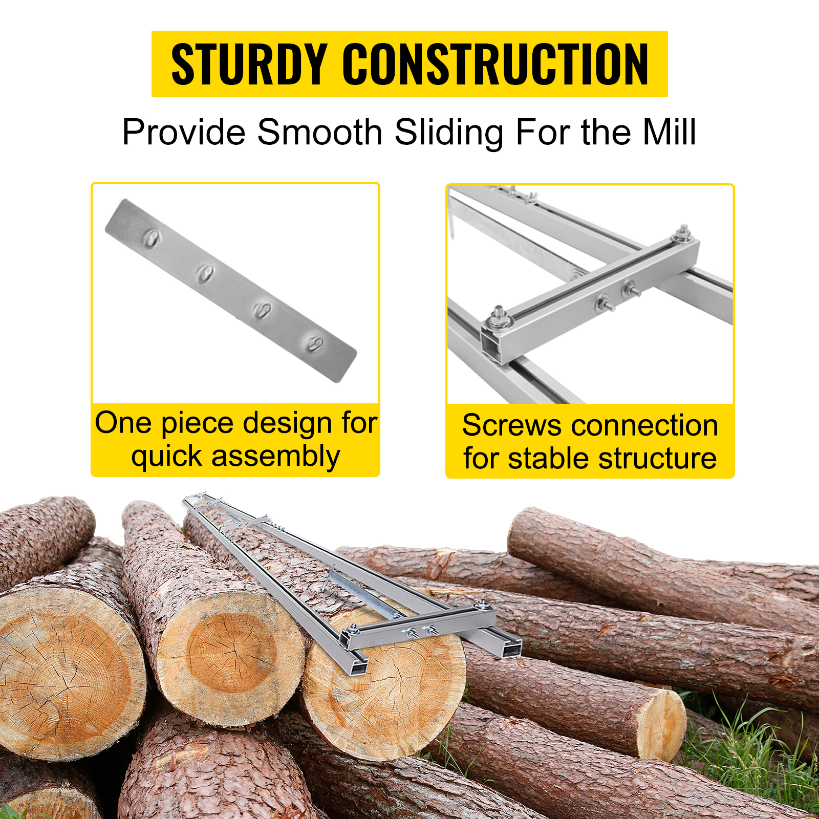 VEVOR Chainsaw Mill Rail Guide, 9 ft Milling Guide, 3 Crossbar Kits ...