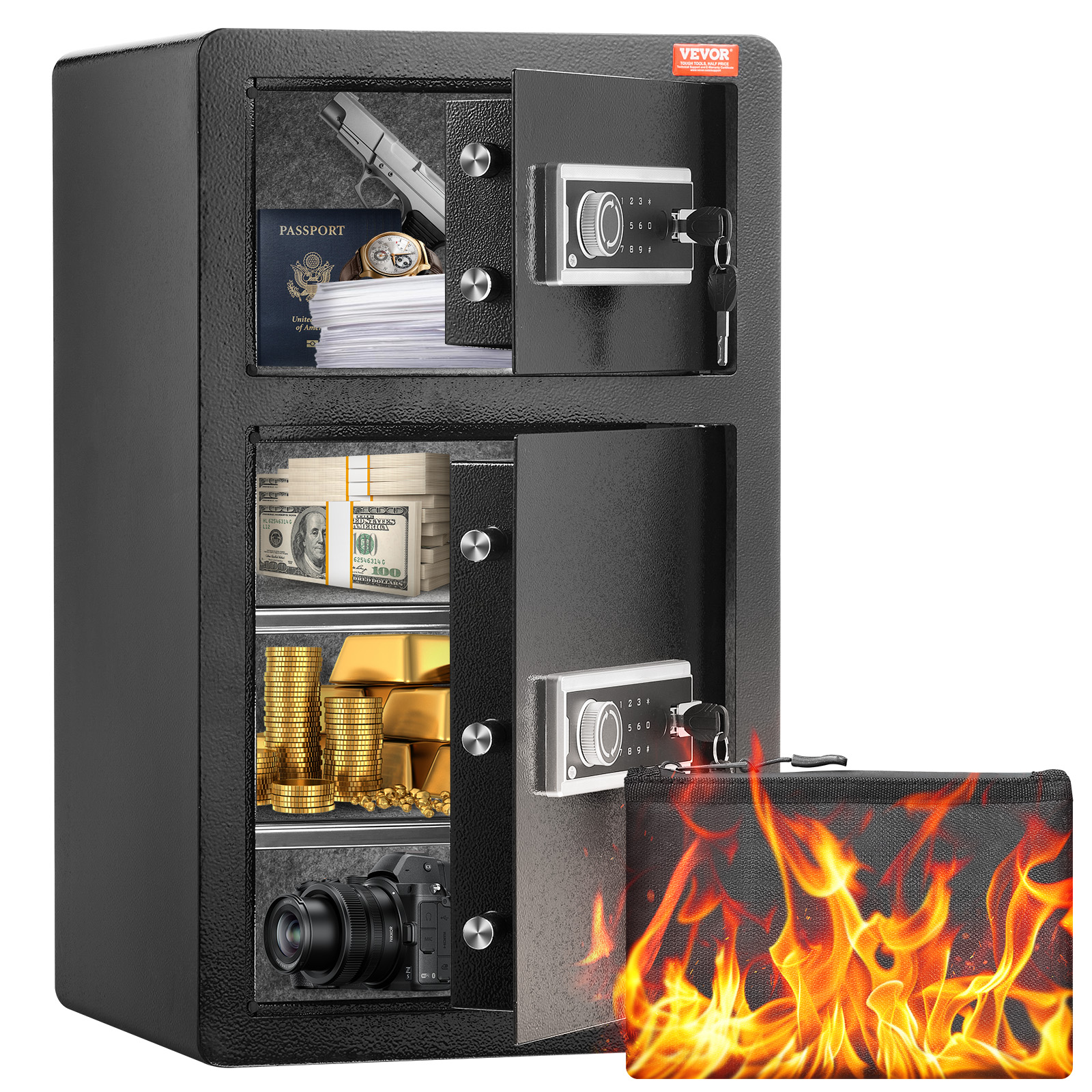 VEVOR Double Door 3.5-7.2 cu.ft Safe Box with Key Lock Password Cabinet ...