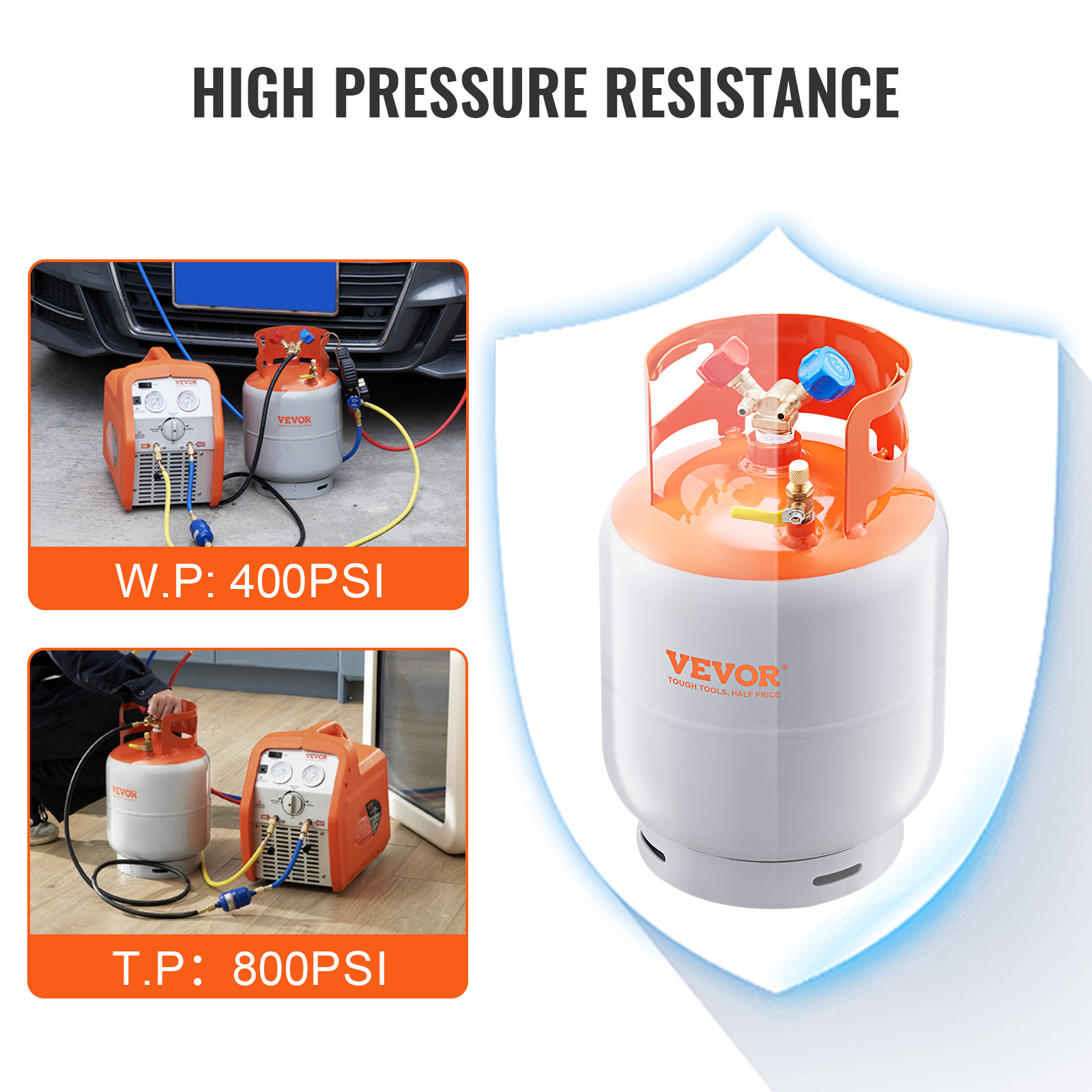 VEVOR Refrigerant Recovery Tank, 50 LBS Capacity, 400 psi Portable ...