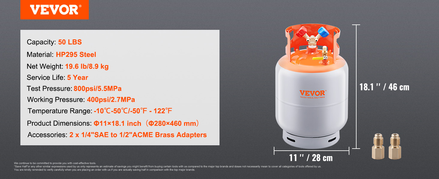 VEVOR Refrigerant Recovery Tank, 50 LBS Capacity, 400 psi Portable ...