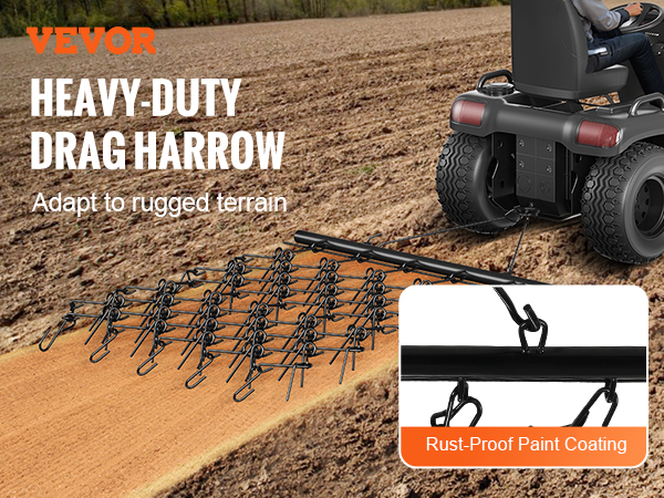 VEVOR Drag Harrow, 4'x5.6' Heavy-Duty Chain Harrow with 69 Teeth, ATV ...