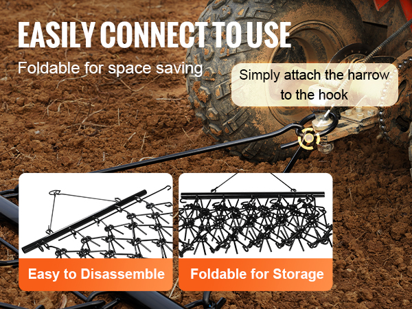 VEVOR Drag Harrow, 4'x5.6' Heavy-Duty Chain Harrow with 69 Teeth, ATV ...