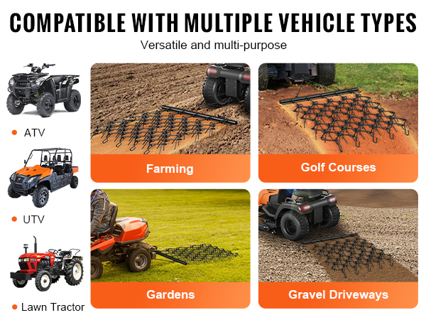 VEVOR Drag Harrow, 4'x5.6' Heavy-Duty Chain Harrow with 69 Teeth, ATV ...
