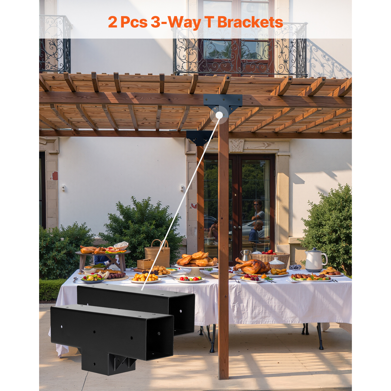 Mophorn Pergola Kit 2-Pack, T-Shaped 4x4 (Actual 3.5x3.5 Inch), 3-Way ...