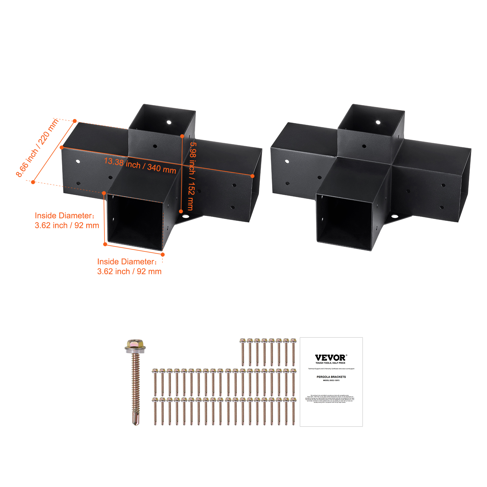 VEVOR Kit Staffe per Pergola 10x10 cm Supporto per Pali in Legno da ...