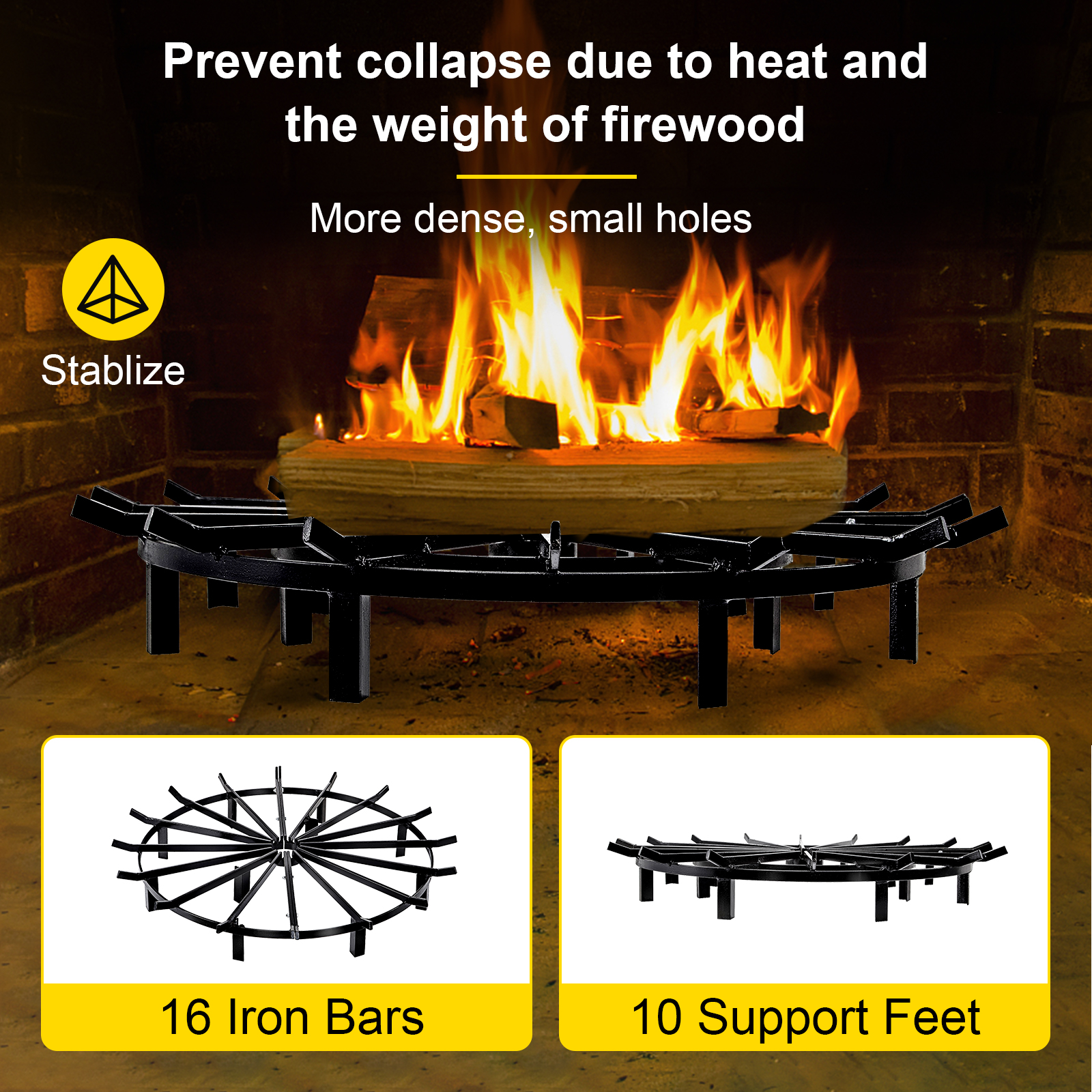 VEVOR 40in Fire Grate Log Grate ,Wagon Wheel Firewood Grates 16 Iron ...