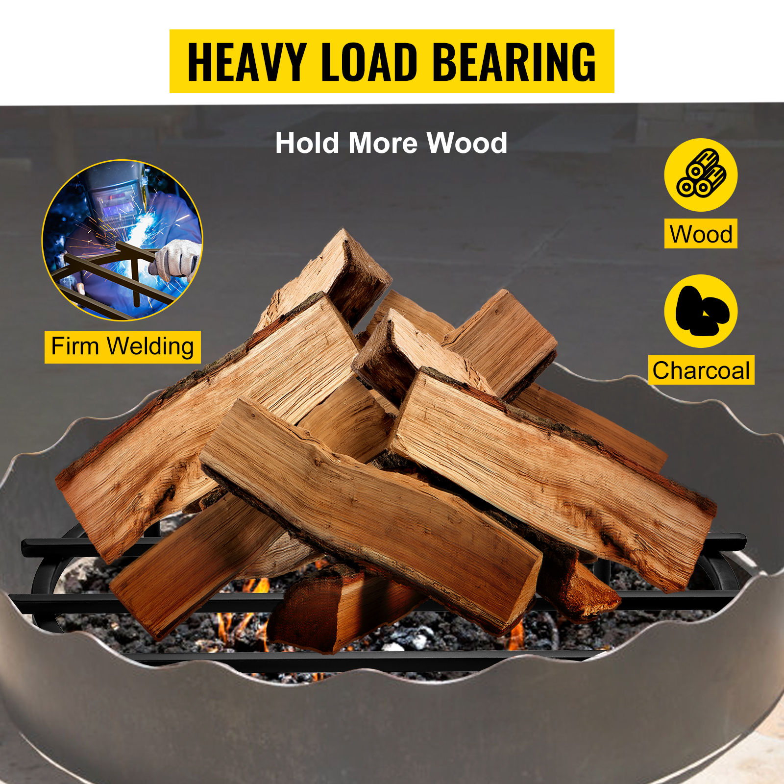 VEVOR Fire Pit Grate, Heavy Duty Iron Round Firewood Grate, Round Wood ...