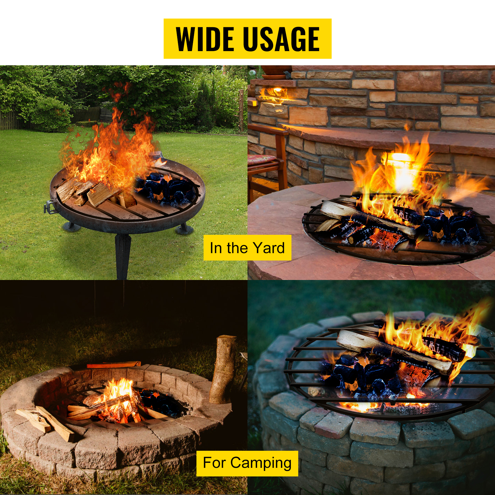 VEVOR Fire Pit Grate, Heavy Duty Iron Round Firewood Grate, Round Wood ...