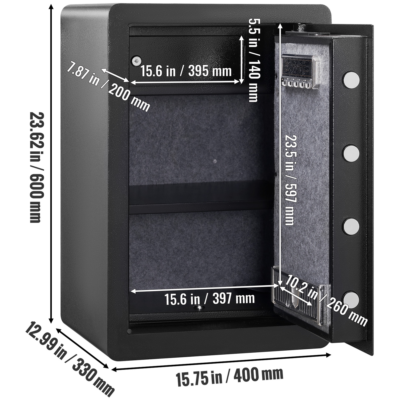 VEVOR Safe 2.2 Cubic Feet Home Safe Steel for Cash Gold 15.75x13x23.6 inch