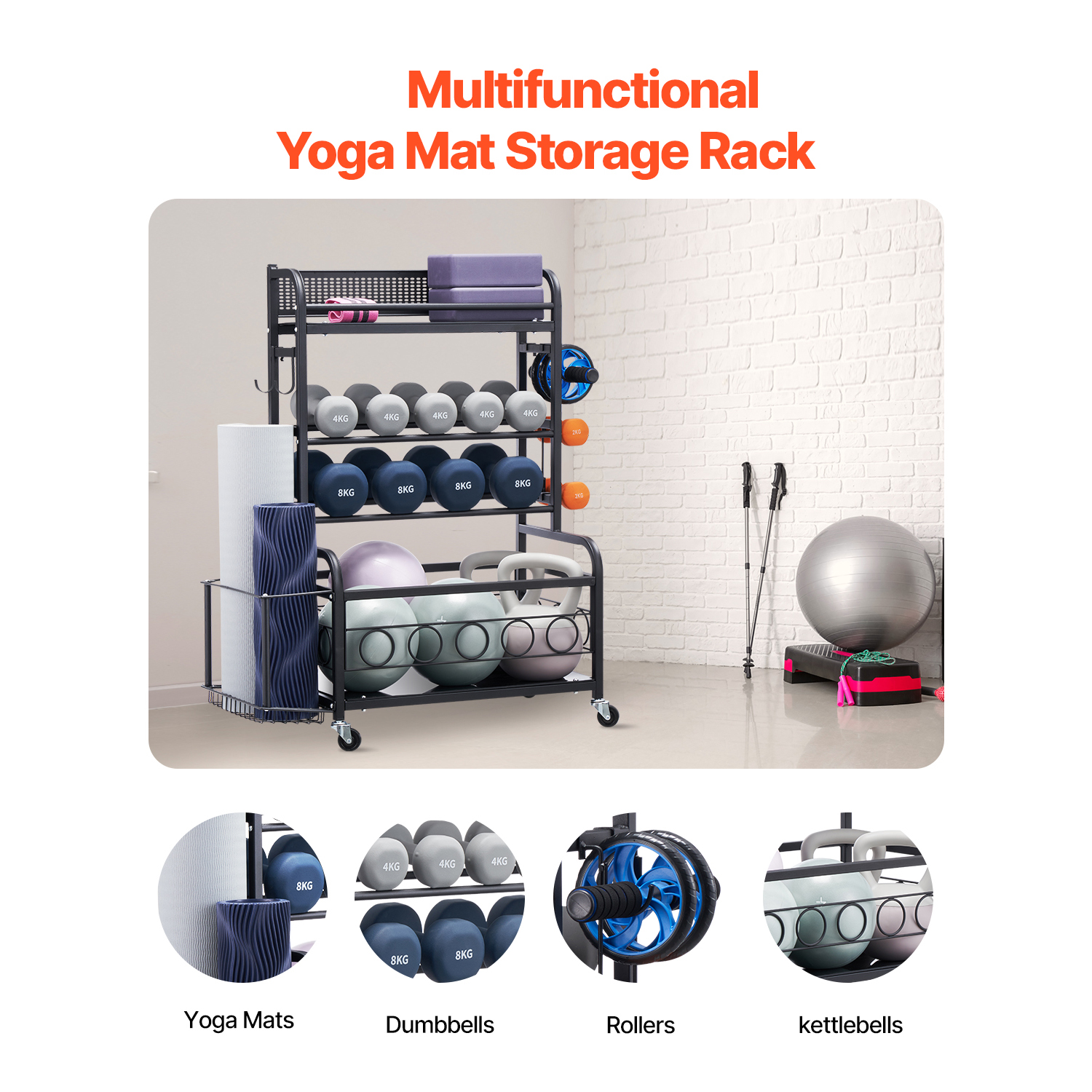 Mophorn Yoga Mat Storage Rack, Home Gym Organizer, Steel Holder with ...