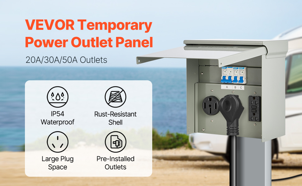 VEVOR Temporary Power Outlet Panel RV Electrical Panel 20 30 50 Amp ...