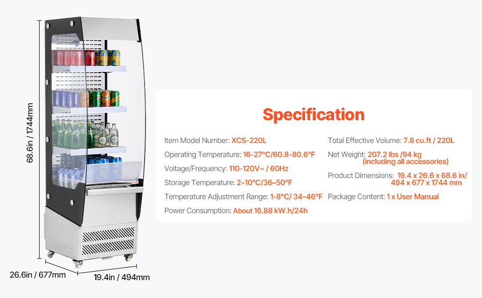 Open Air Merchandiser 3-Tier Display Cooler with Air Curtain 7.8cu.ft ...