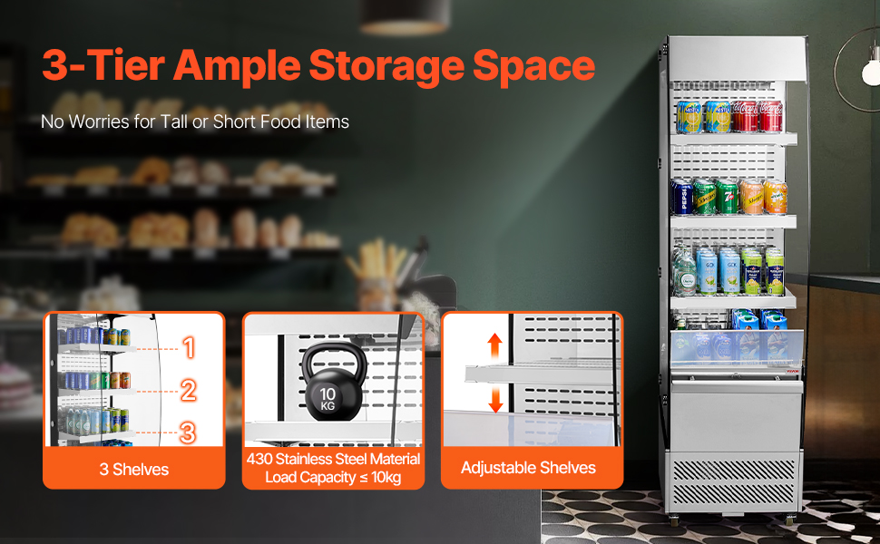 Open Air Merchandiser 3-Tier Display Cooler with Air Curtain 7.8cu.ft ...