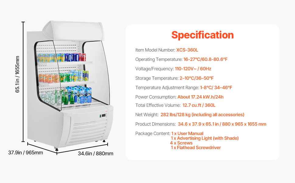 Open Air Merchandiser 2-Tier Display Cooler with Air Curtain 12.7cu.ft ...