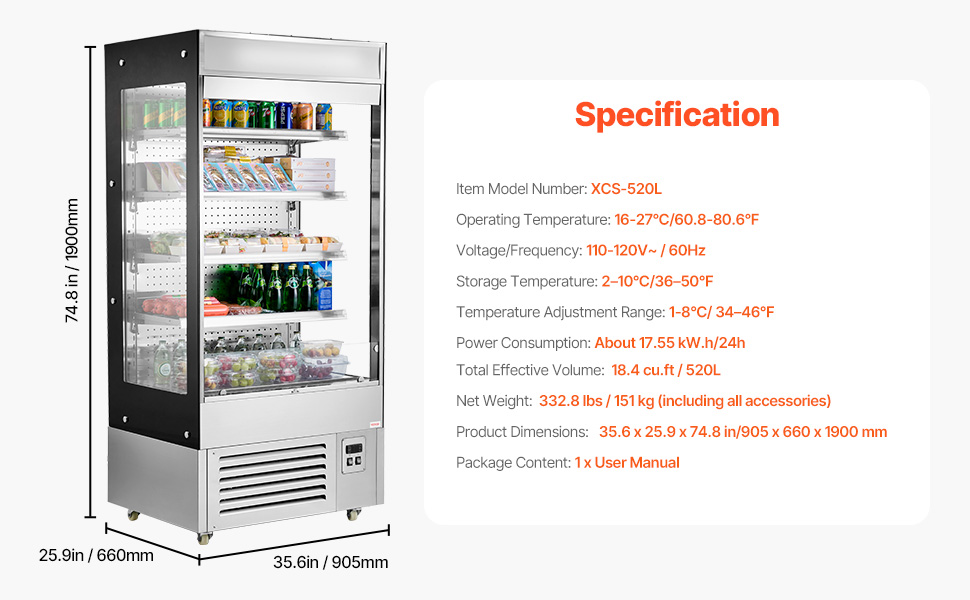 Open Air Merchandiser 4-Tier Display Cooler with Air Curtain 18.4cu.ft ...