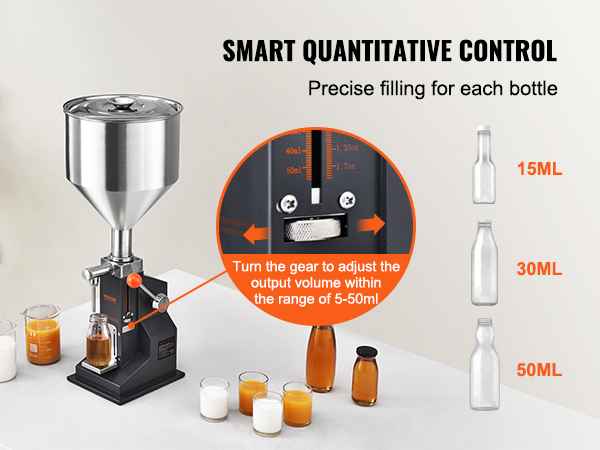 VEVOR Manual Paste Liquid Filling Machine, 5-50ml Bottle Filler, Adjustable Bottle Filling ...