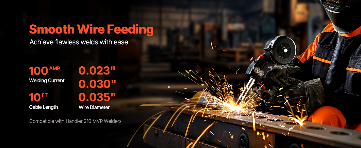 100Amp Spool Gun with 10FT Cable Suitable for 0.023" 0.030" 0.035 ...