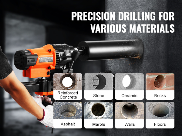 VEVOR Core Drill Machine 0.8-7.9in Dia 3000W Diamond Core Drill Rig ...