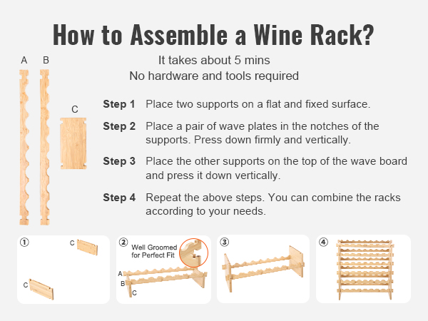 VEVOR 48 Bottle Stackable Modular Wine Rack Bamboo Wood Display Shelf 6 ...