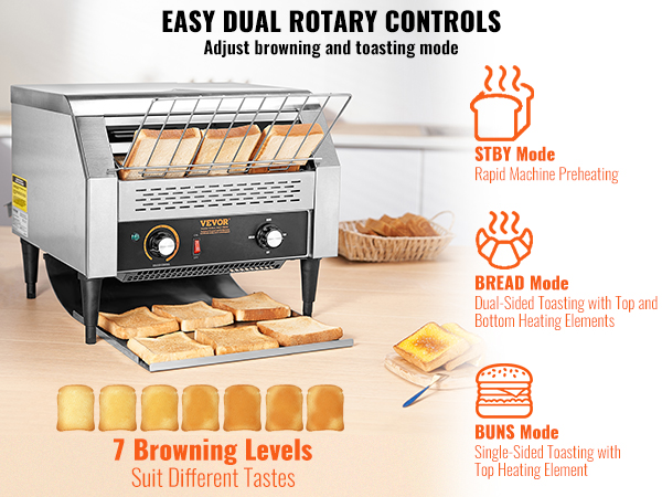 VEVOR Commercial Conveyor Toaster, 450 Slices/Hour Conveyor Belt ...