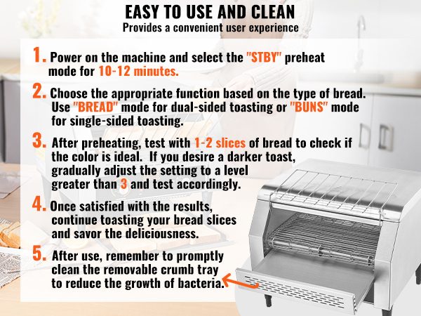VEVOR Commercial Conveyor Toaster, 450 Slices/Hour Conveyor Belt ...