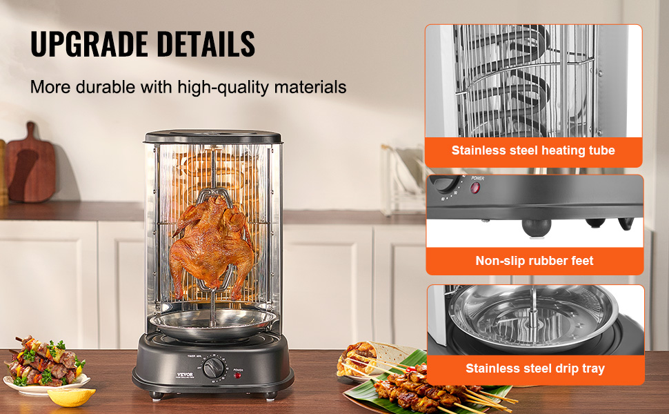 VEVOR Stainless Steel Shawarma Grill Machine Vertical Gyro Rotisserie ...