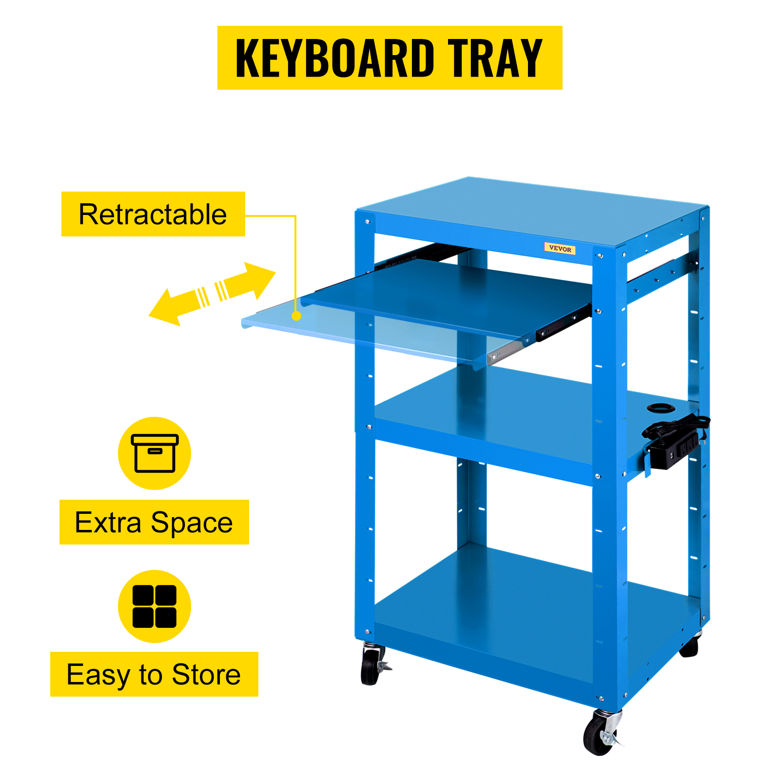 VEVOR Steel AV Cart, 27-41" Height Adjustable Media Cart with 19" x 14 ...