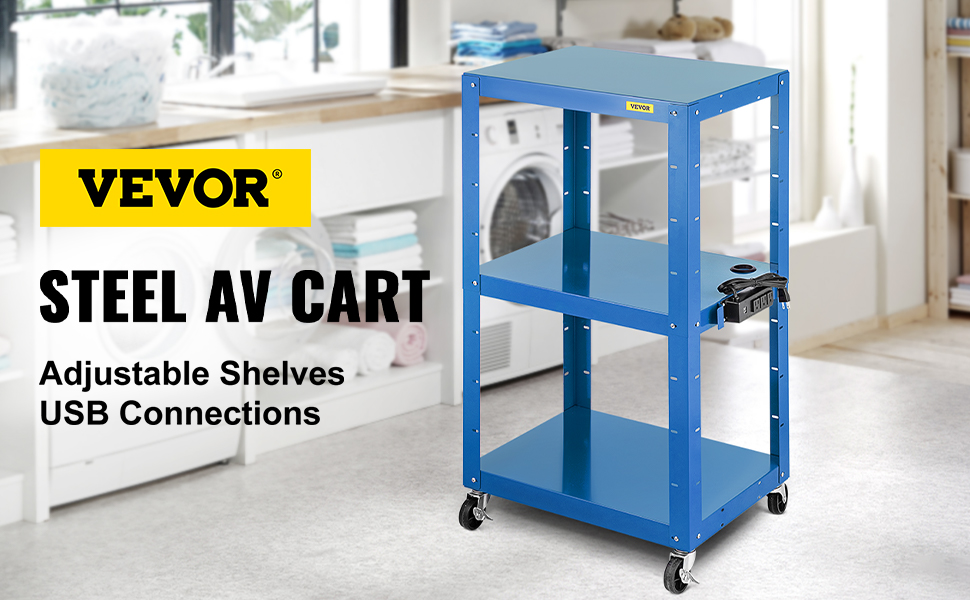 VEVOR Steel AV Cart, 26-41" Height Adjustable Media Cart with Electric ...