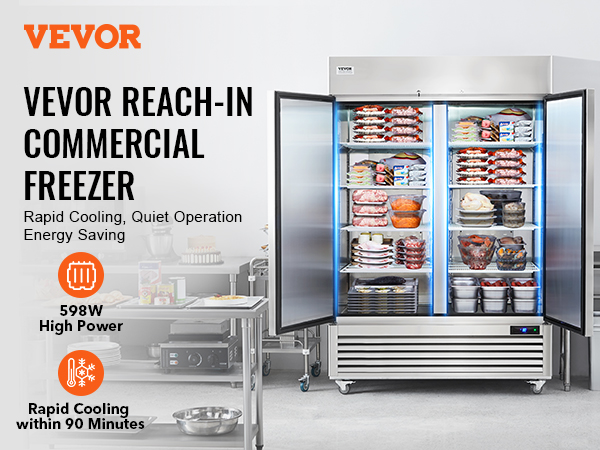 VEVOR Commercial Freezer 44.21 Cu.ft, Reach In 54.4" W Upright Freezer ...