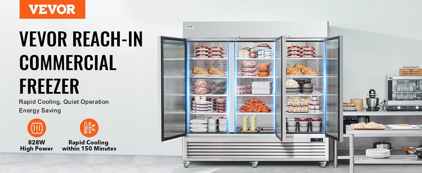 VEVOR Commercial Freezer 60.42 Cu.ft, Reach In 82.5" W Upright Freezer ...