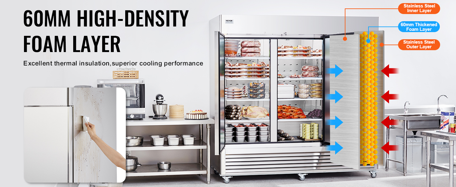 VEVOR Commercial Freezer 60.42 Cu.ft, Reach In 82.5" W Upright Freezer ...