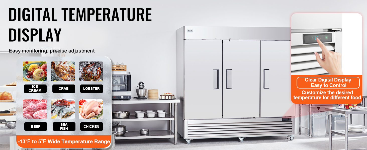 VEVOR Commercial Freezer 60.42 Cu.ft, Reach In 82.5" W Upright Freezer ...
