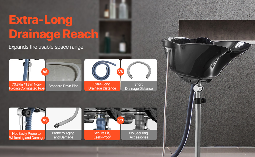 Portable Shampoo Bowl with Shower Head Drain Hose Adjustable Height ...