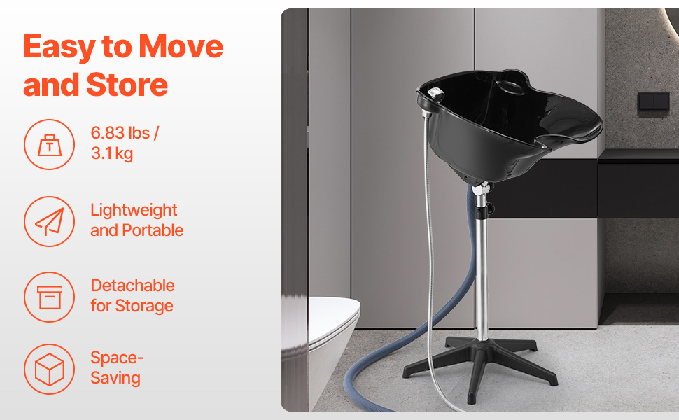 Portable Shampoo Bowl with Shower Head Drain Hose Adjustable Height ...